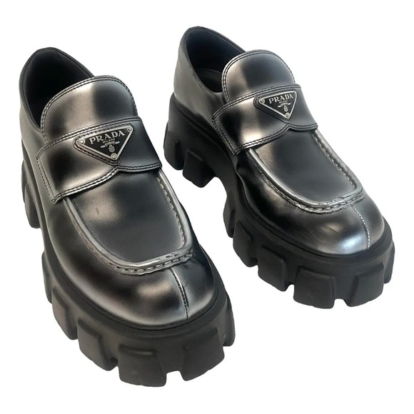 Prada | Shoes | Prada Monolith Brushed Black Leather Loafers Chunky ...